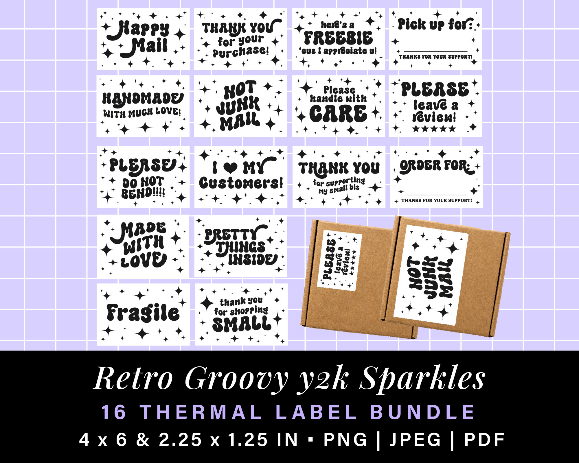 Retro Y2k Sparkle Thermal Labels Bundle, Munbyn Rollo Printer Thank You ...