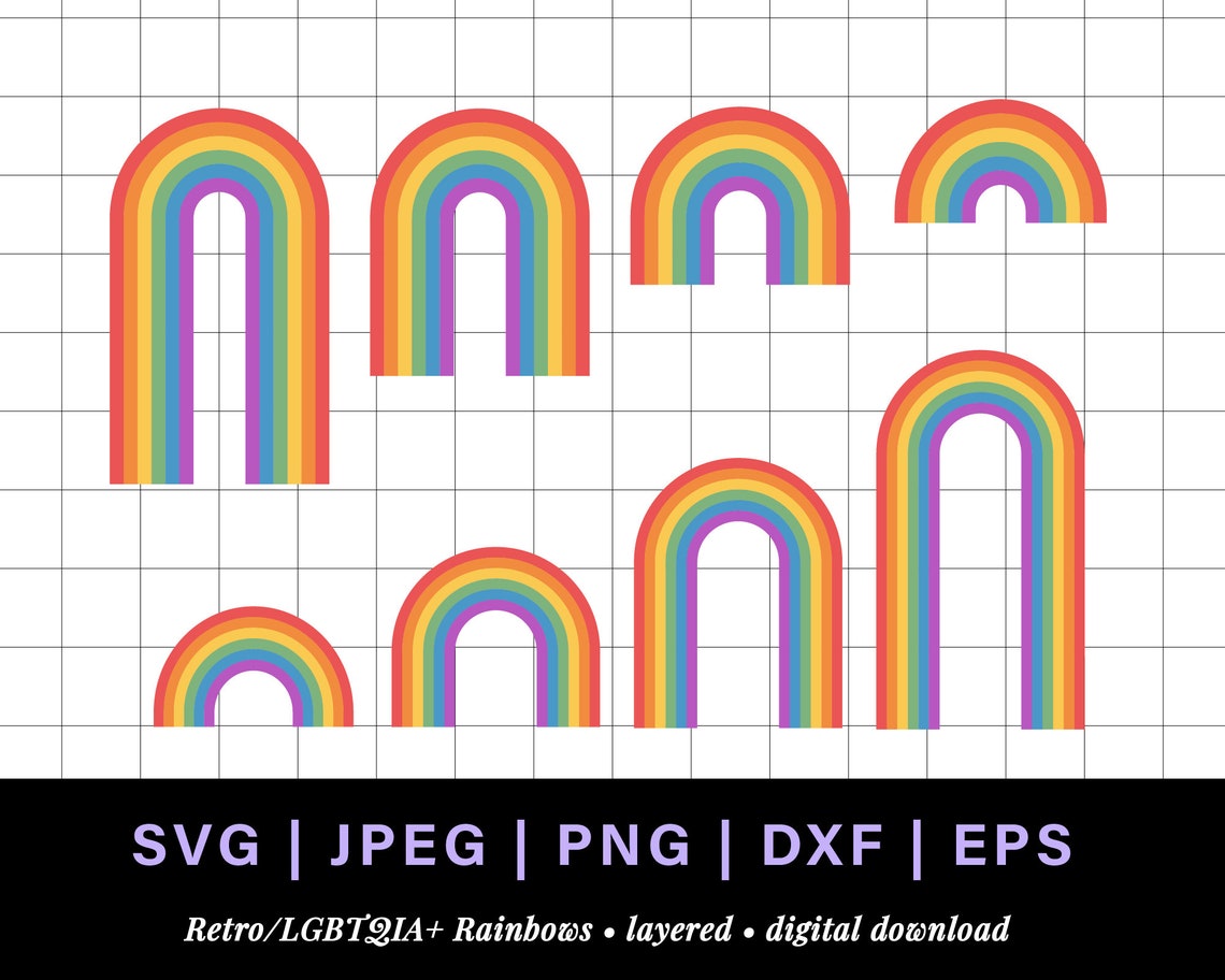 Retro Rainbow Svg, Layered Rainbow Svg, Vintage Rainbow Laser File ...