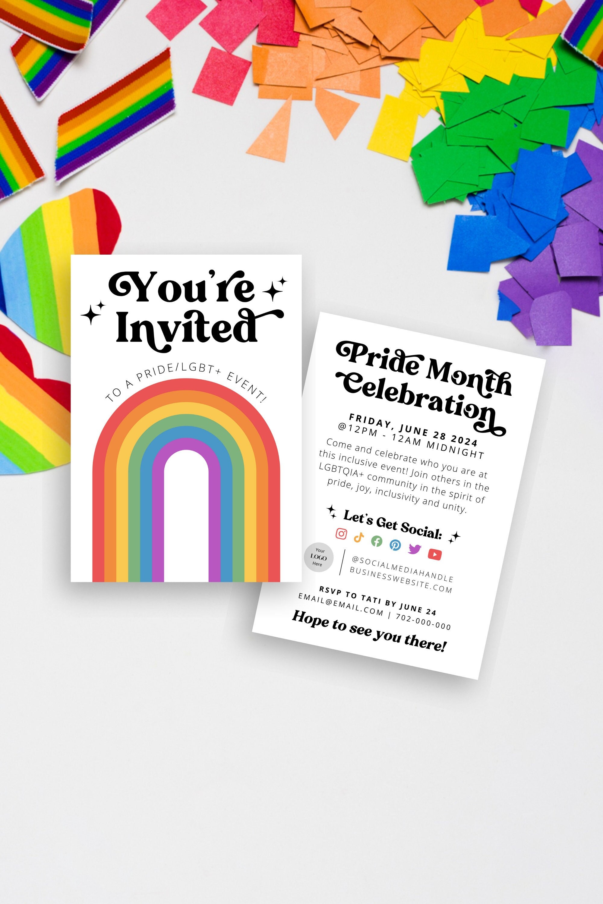 Retro Pride Invitation, Rainbow Pride Month Party Invitation Template ...