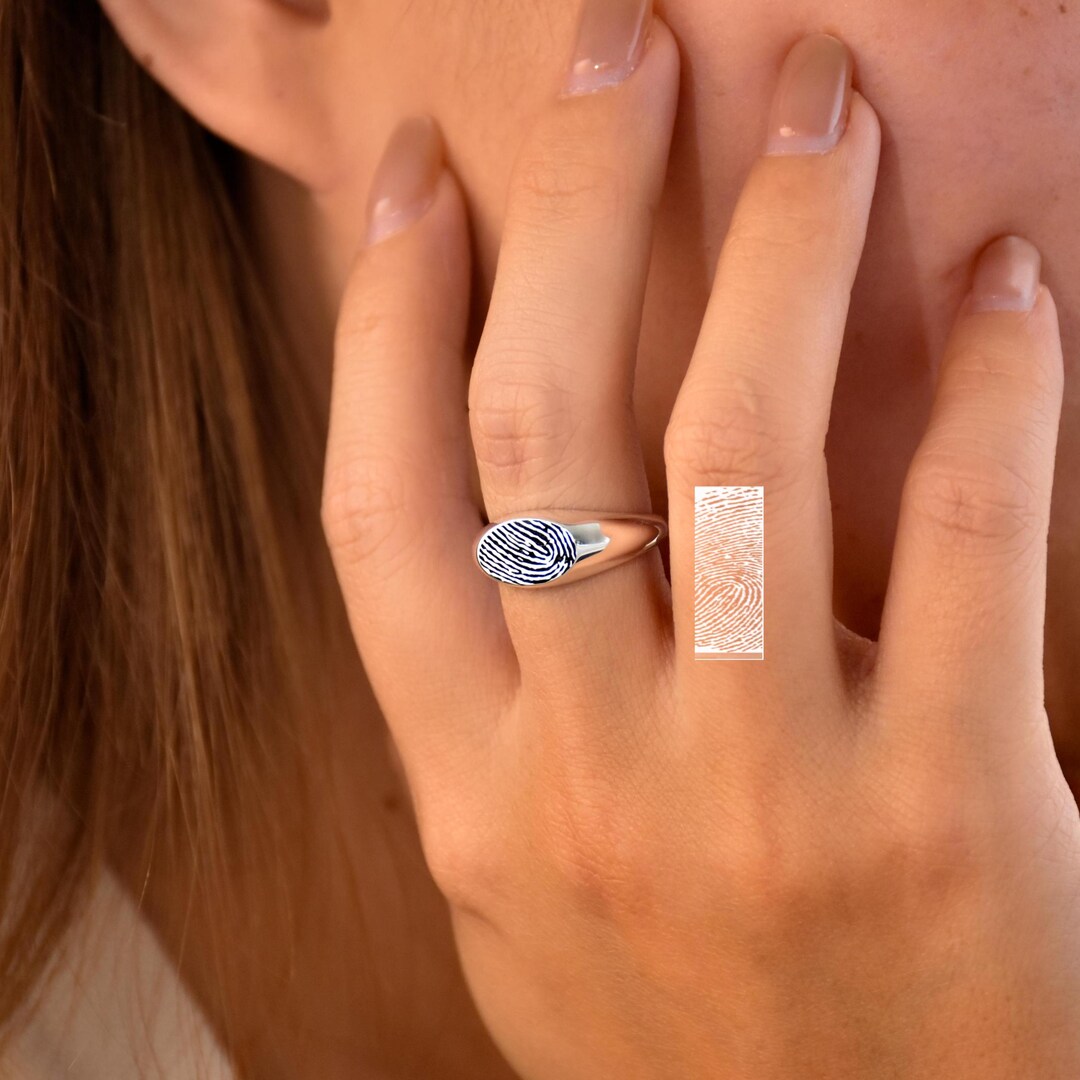 Custom Actual Fingerprint Signet Ring • Finger Print Memorial Ring ...