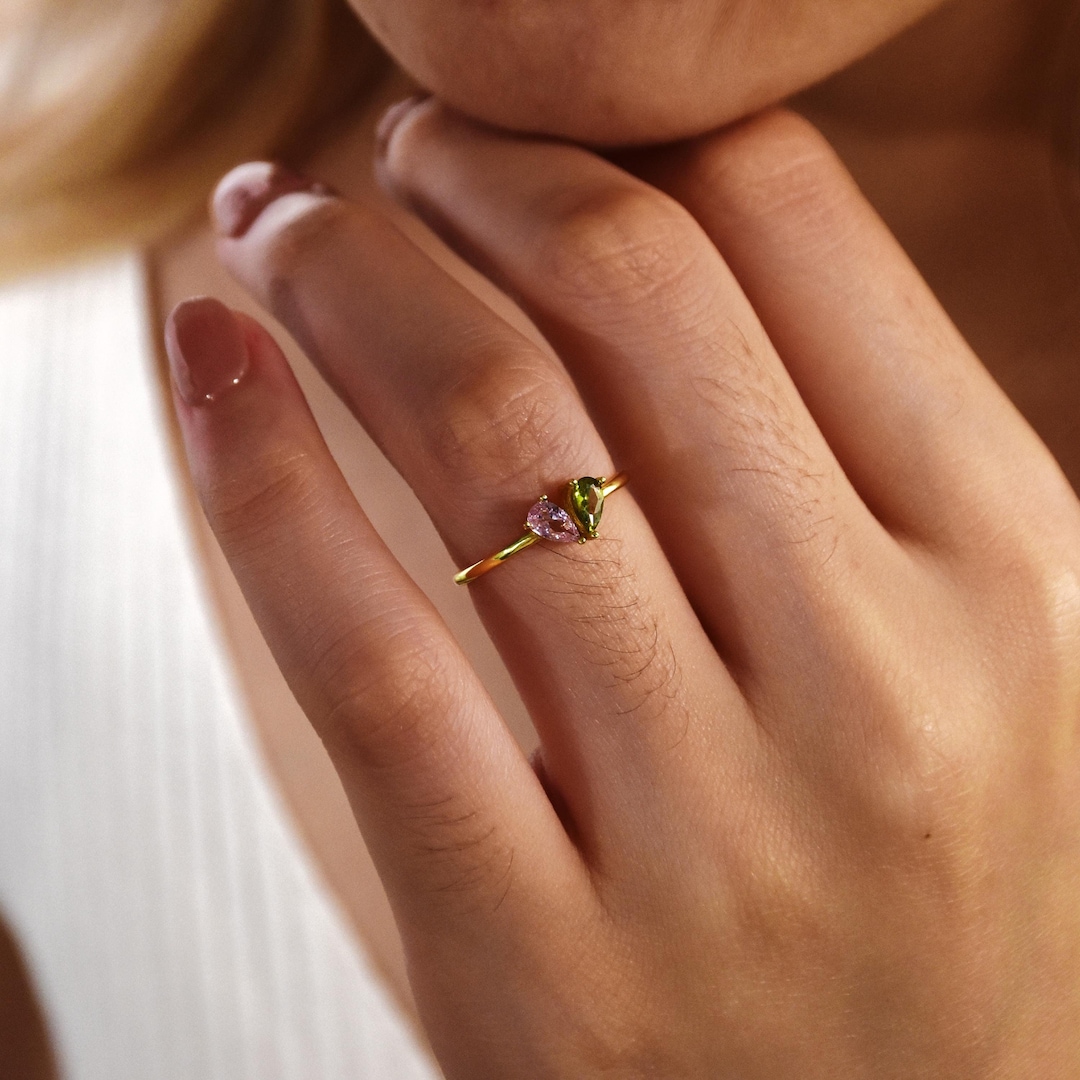 Custom Heart-shaped Birthstone Ring • Double Birthstone Rings • Mother ...