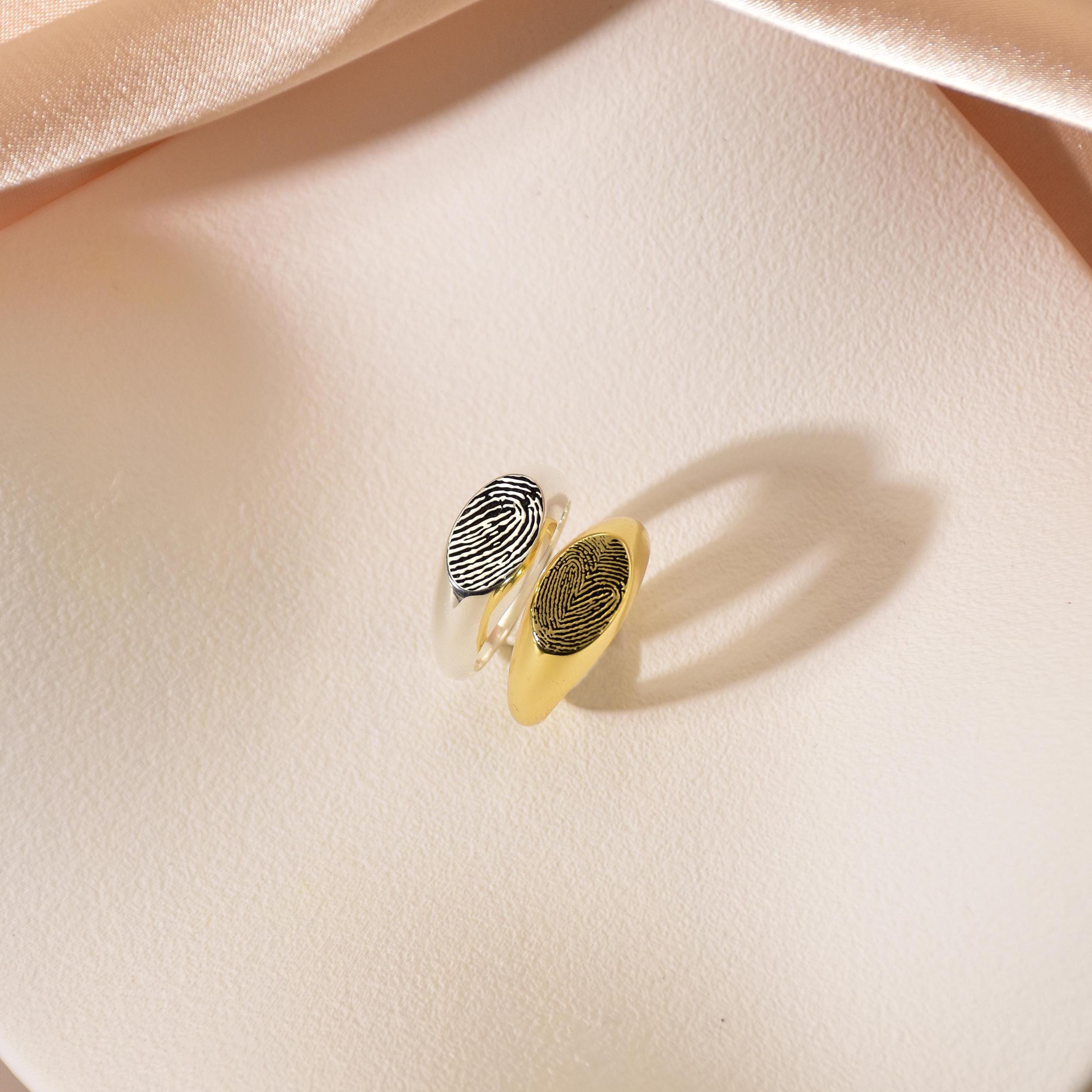 Custom Actual Fingerprint Signet Ring • Finger Print Memorial Ring ...
