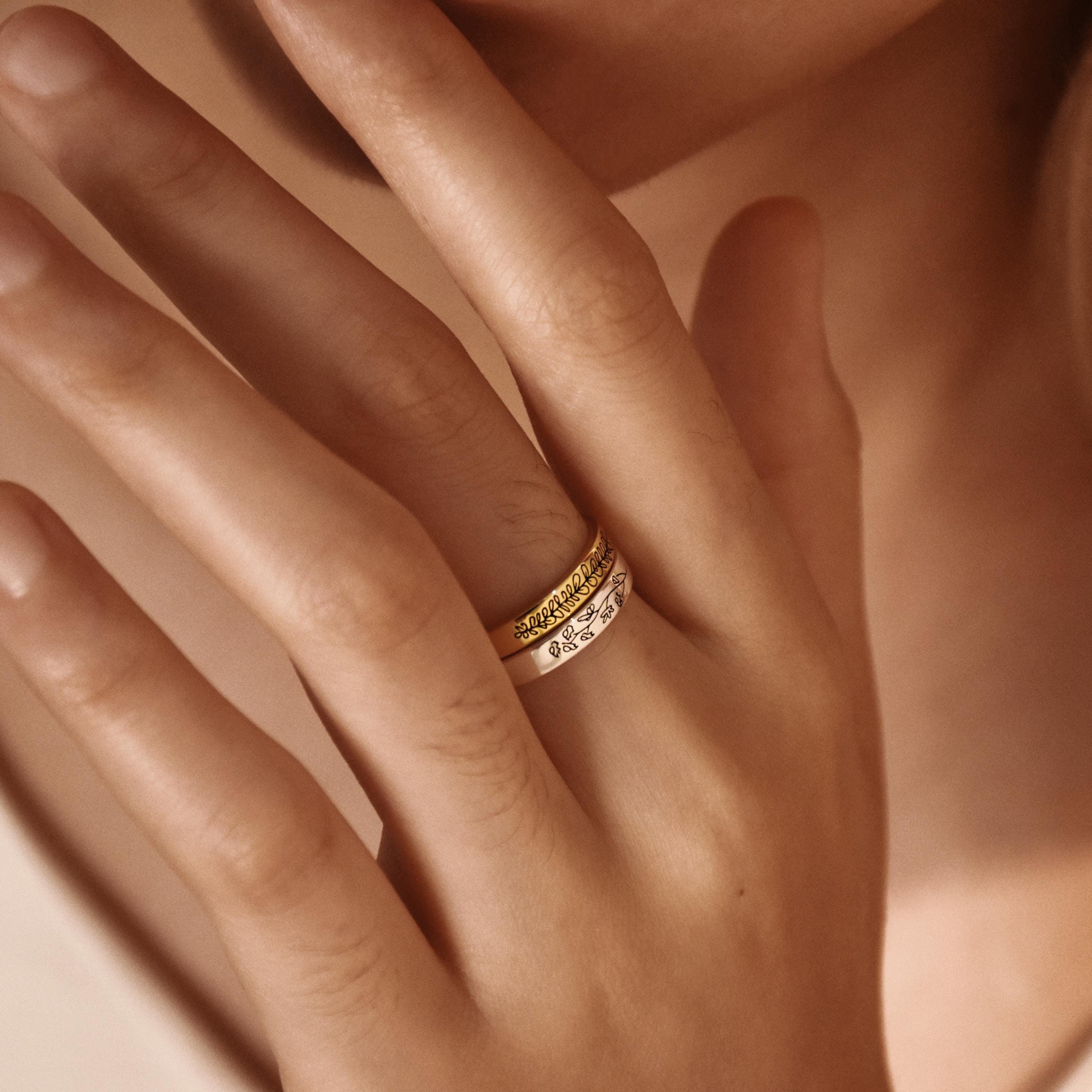 Custom Birth Month Flower Ring • Handmade Engraved Birthflower Ring ...