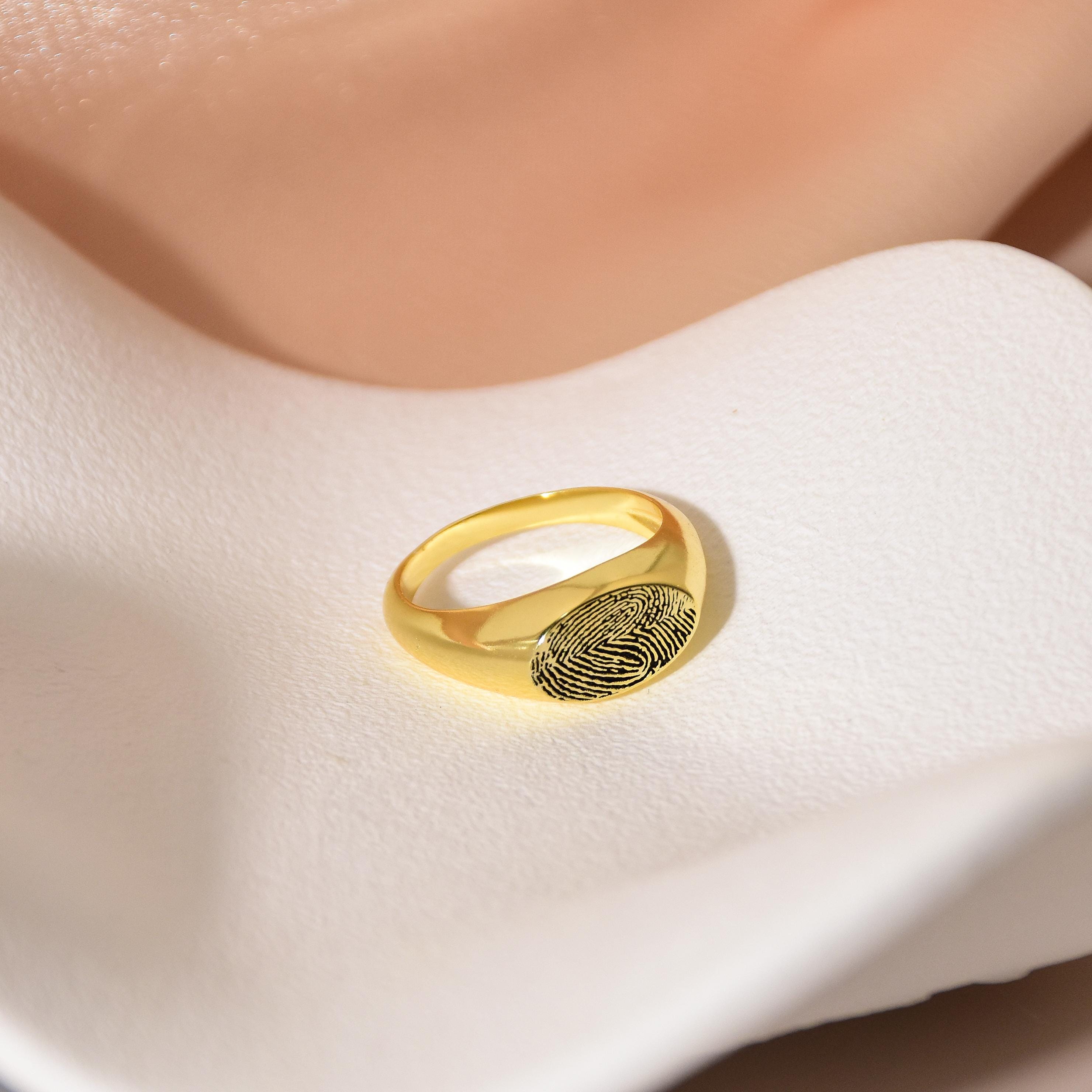 Custom Actual Fingerprint Signet Ring • Finger Print Memorial Ring ...