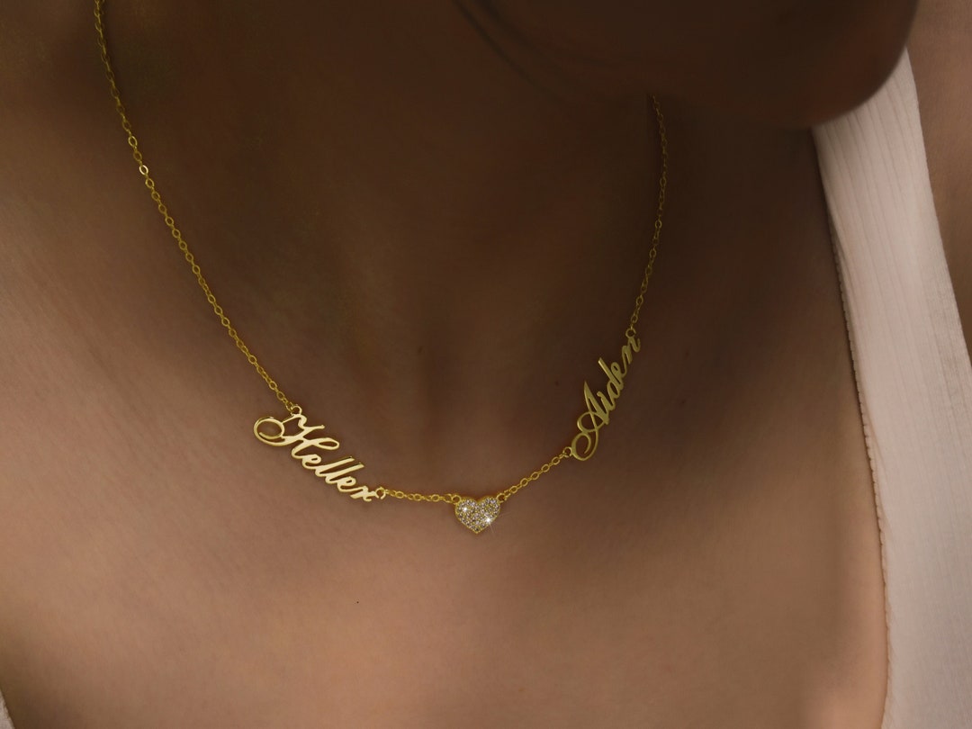 Multiple Name Heart Necklace Two Name Necklace With Heart Double Name ...
