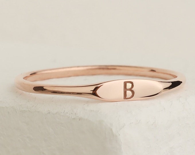 Initial Signet Ring Letter Ring Personalized Initial Ring Gold Filled Signet Ring Simple ...