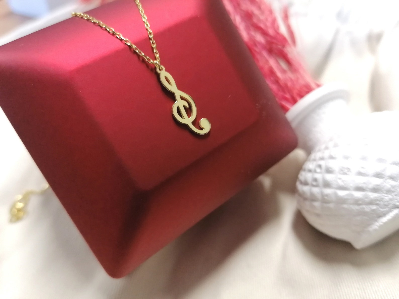 14k Solid Gold Treble Clef Necklace Christmas Gifts Music - Etsy