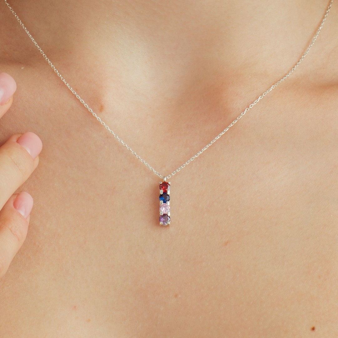 Custom Family Birthstone Necklace: Sterling Silver Personalized Jewelry ...