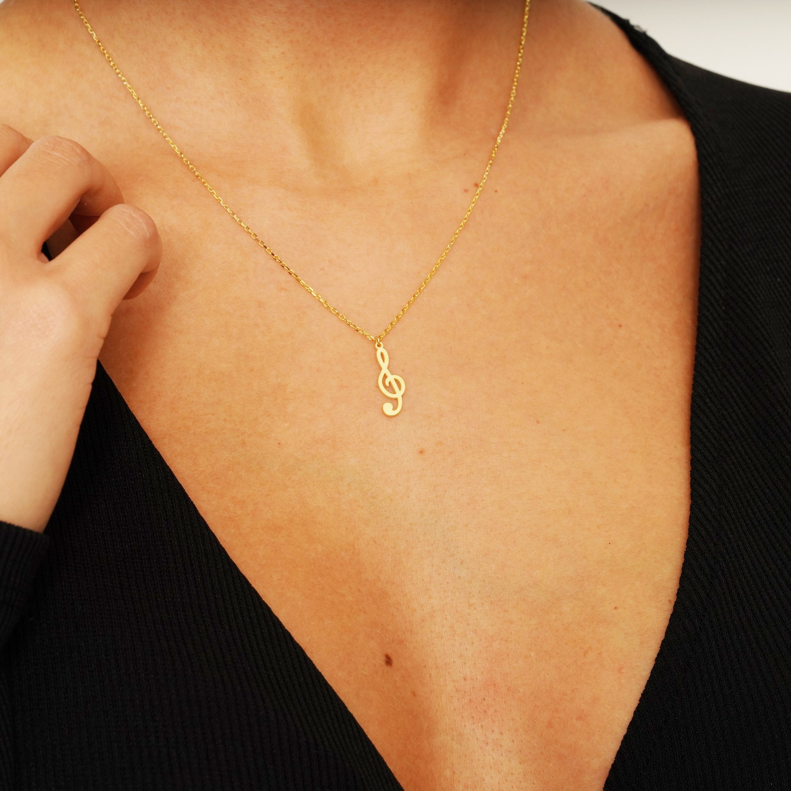 14k Solid Gold Treble Clef Necklace Christmas Gifts Music - Etsy