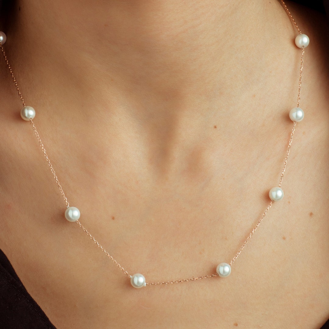 14k Gold Pearl Necklace, Genuine Pearl Necklace, Dainty Freshwater Pearl Necklace, Tiny Pearl ...