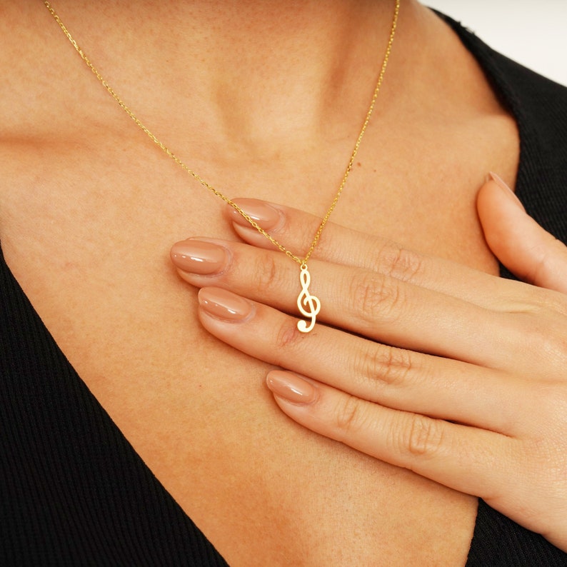 14k Solid Gold Treble Clef Necklace Christmas Gifts Music - Etsy