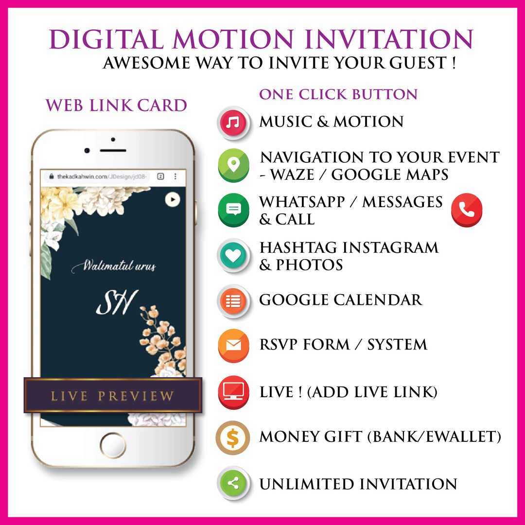 JD11 Digital Web Link Motion Invitation Cards - for Your Wedding ...