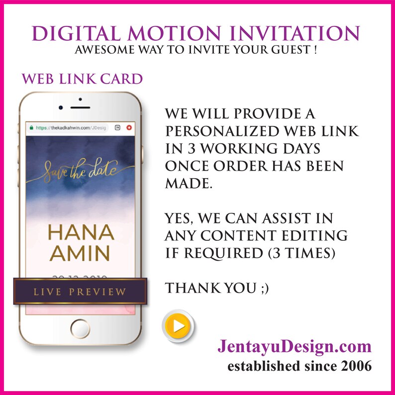 JD06 Digital Web Link Motion Invitation Cards for Your - Etsy