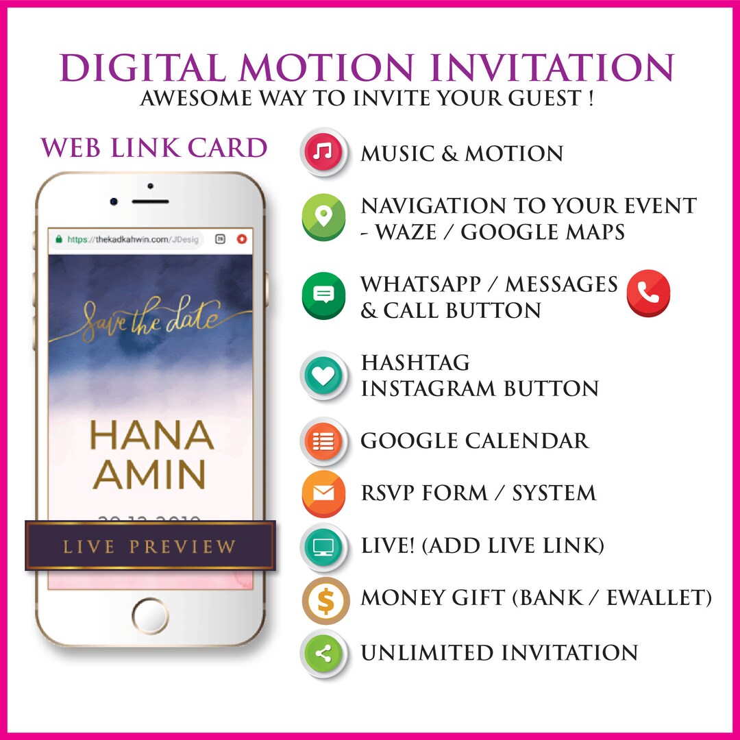 JD06 Digital Web Link Motion Invitation Cards - for Your Wedding ...