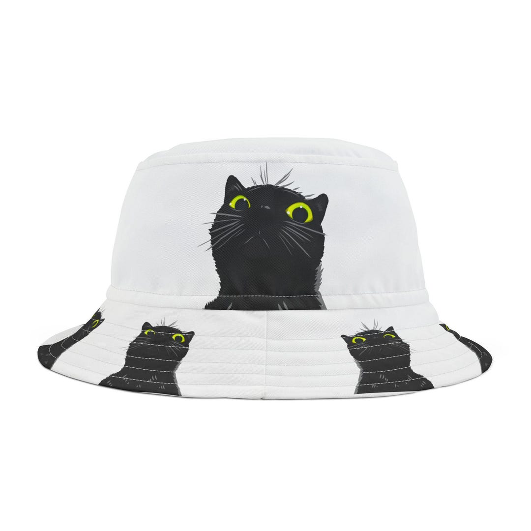 Black Cat Bucket Hat 100% Polyester - Etsy