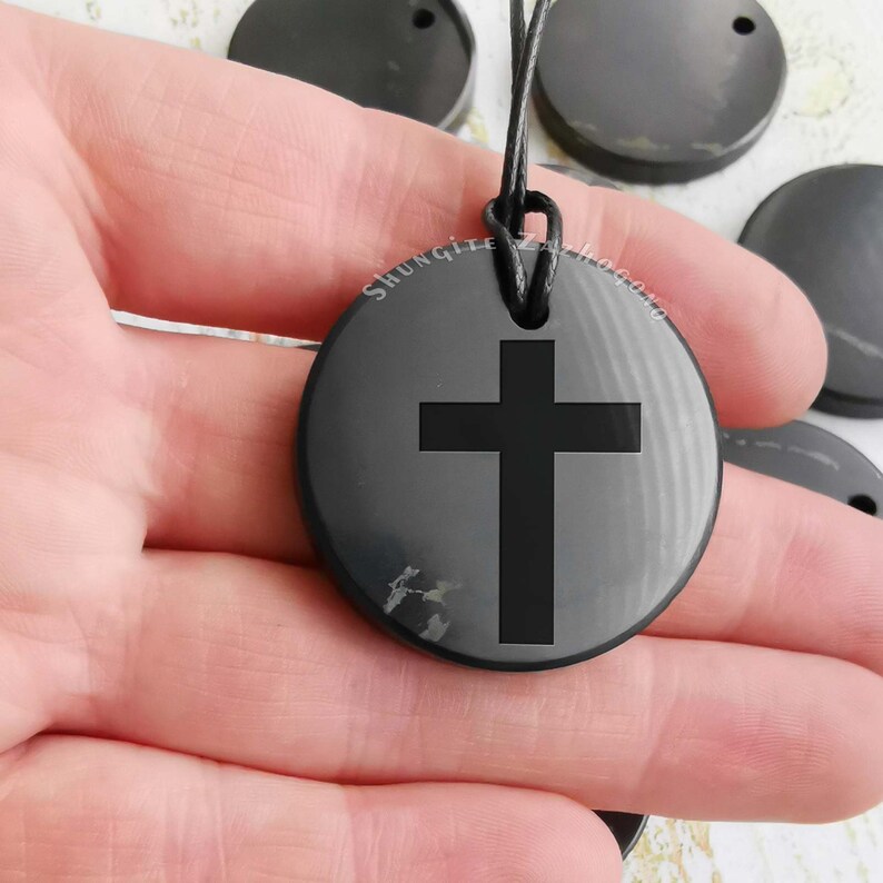 Cross Pendant - Made of Authentic Shungite Stone - Rare Black Fullerene ...