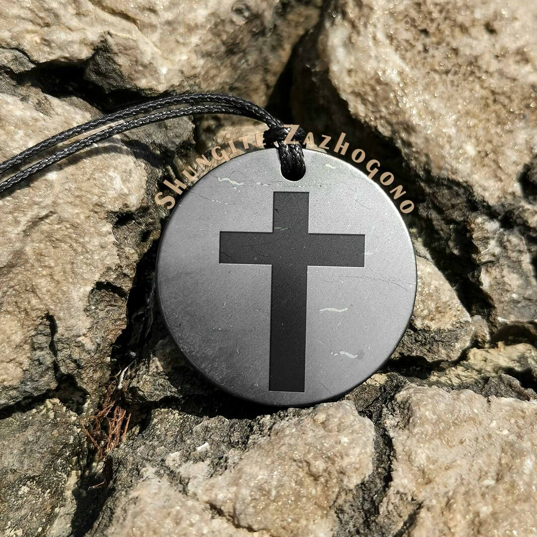 Cross Pendant - Made of Authentic Shungite Stone - Rare Black Fullerene ...