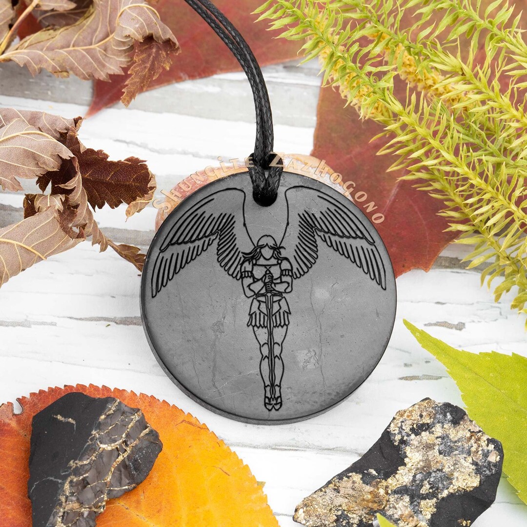 Archangel Michael Pendant - Made of Rare Natural Stone Shungite ...