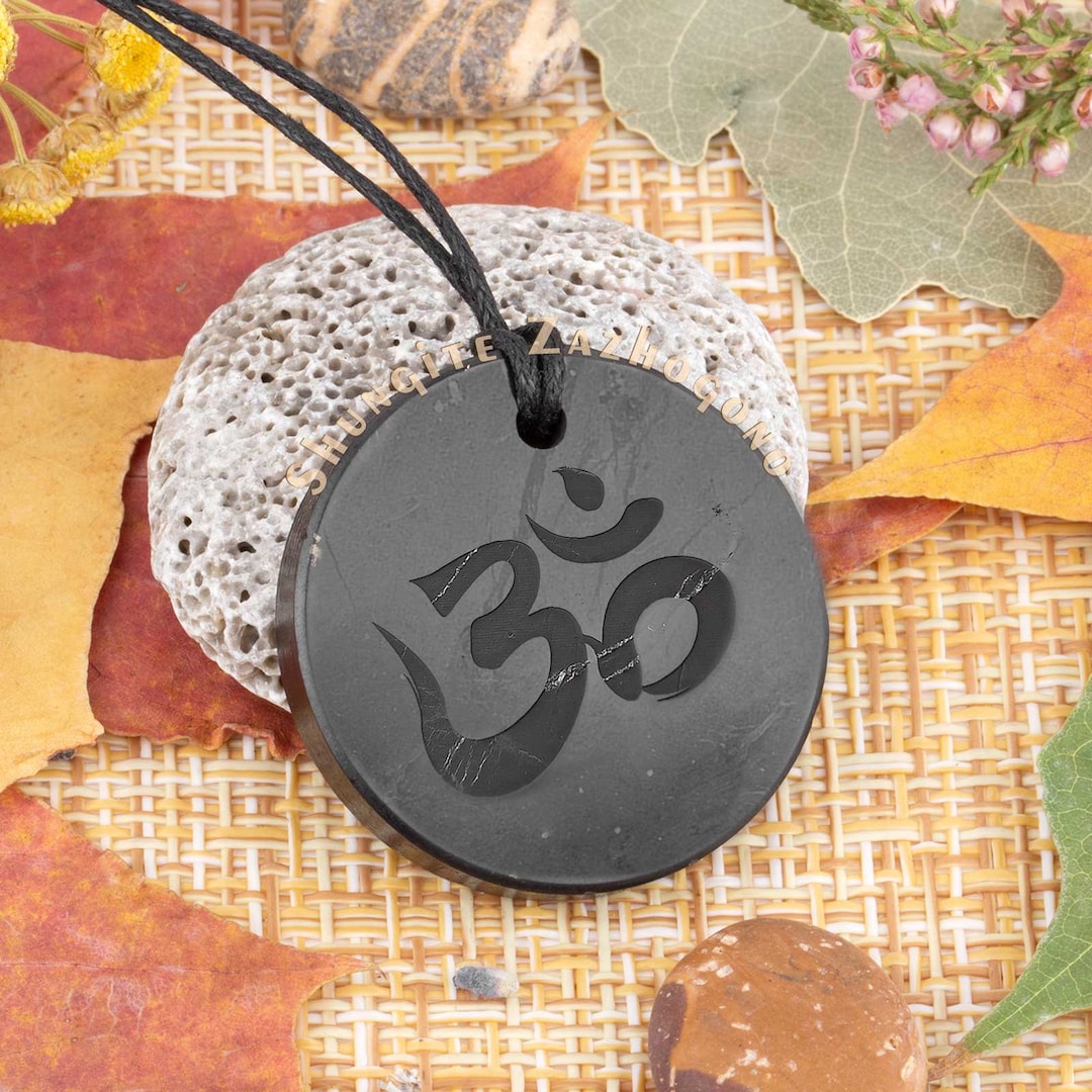 Shungite Om Necklace - Made of Natural Stone C60 Shungite - Om Chakra ...