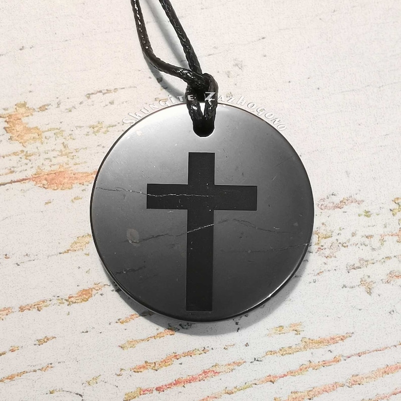 Cross Pendant - Made of Authentic Shungite Stone - Rare Black Fullerene ...