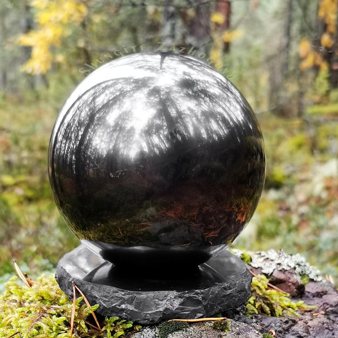 Big Shungite Sphere on the Shungite Stand Mirrored Surface Russian ...
