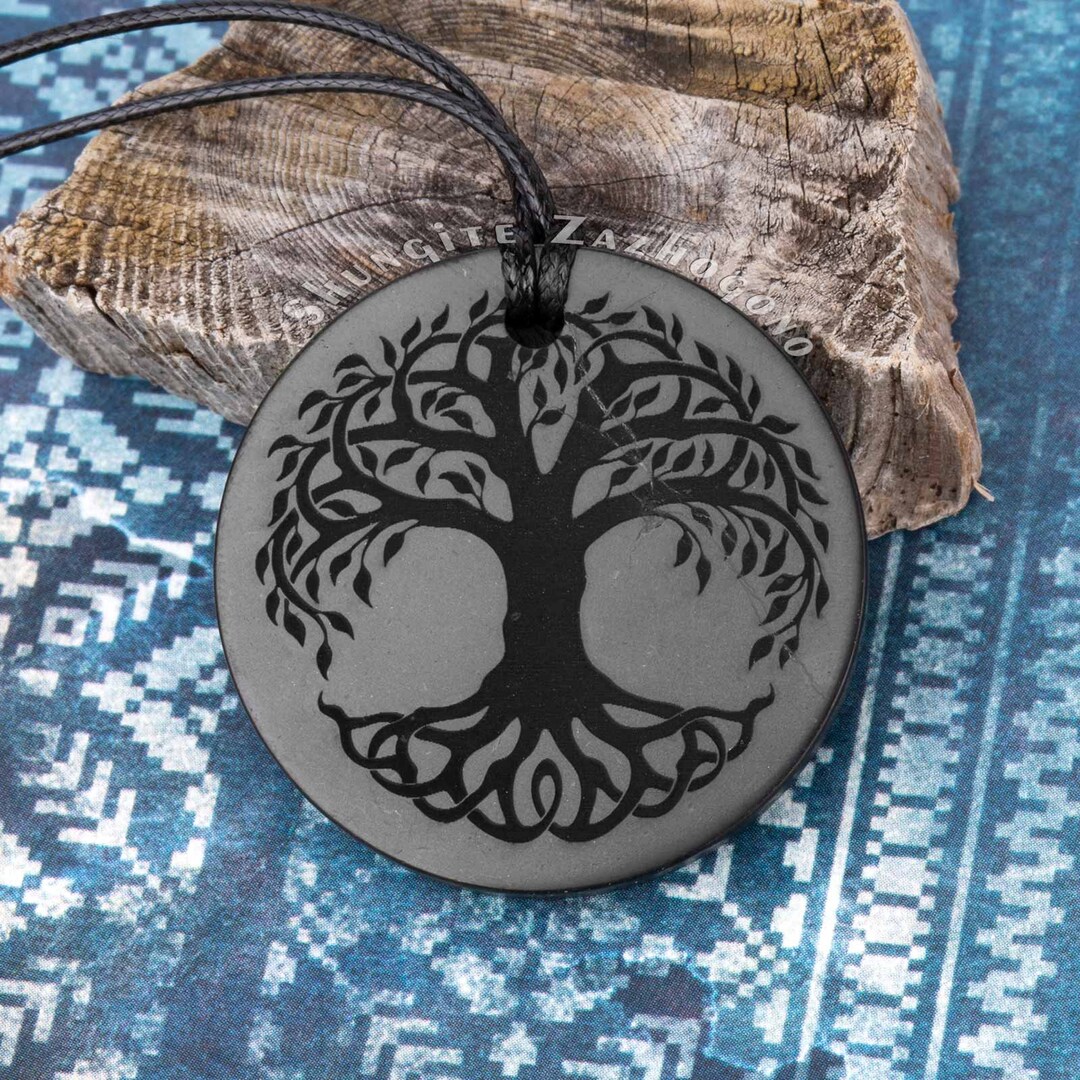 Black Stone Amulet - Celtic Tree of Life | Circle Pendant Made of ...