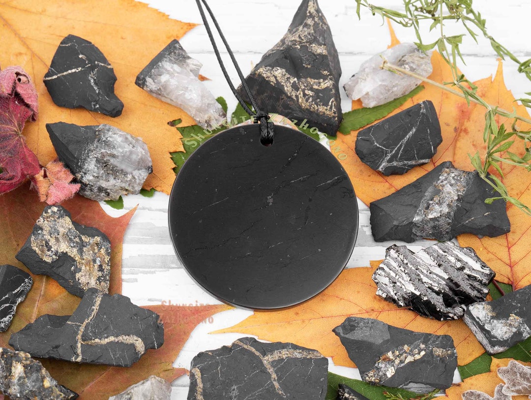 Authentic Shungite Rock - Round Big Size Pendant - 1.8 Inches / 5cm ...
