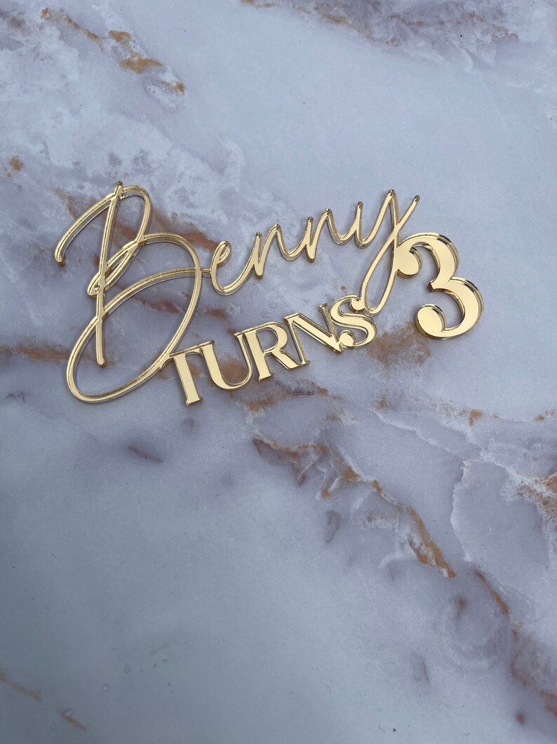 Personalised Calligraphy Name & Age Cake Charm | Acrylic Mirror Cake ...