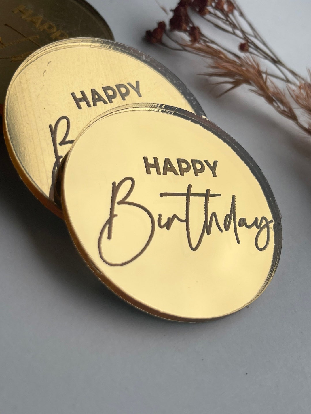 Happy Birthday Acrylic Mirror Disc Cupcake Topper | Charm Disc | Mini ...