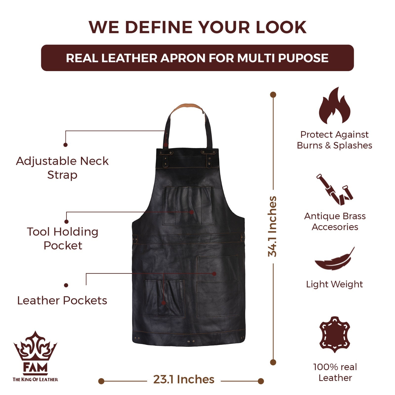 Black Top Grain Leather Apron-bbq Apron-butcher Apron-gifts for Him ...