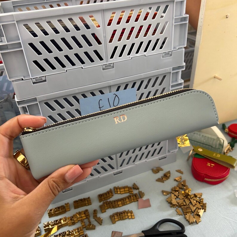 Personalised Pencil Case, Vegan Leather Custom Monogram Name Stationery ...