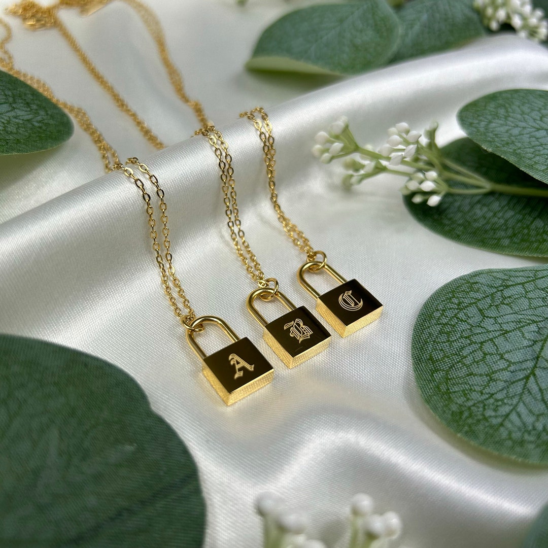 Padlock Old English Alphabet Initial Letter 18K Gold Plated - Etsy