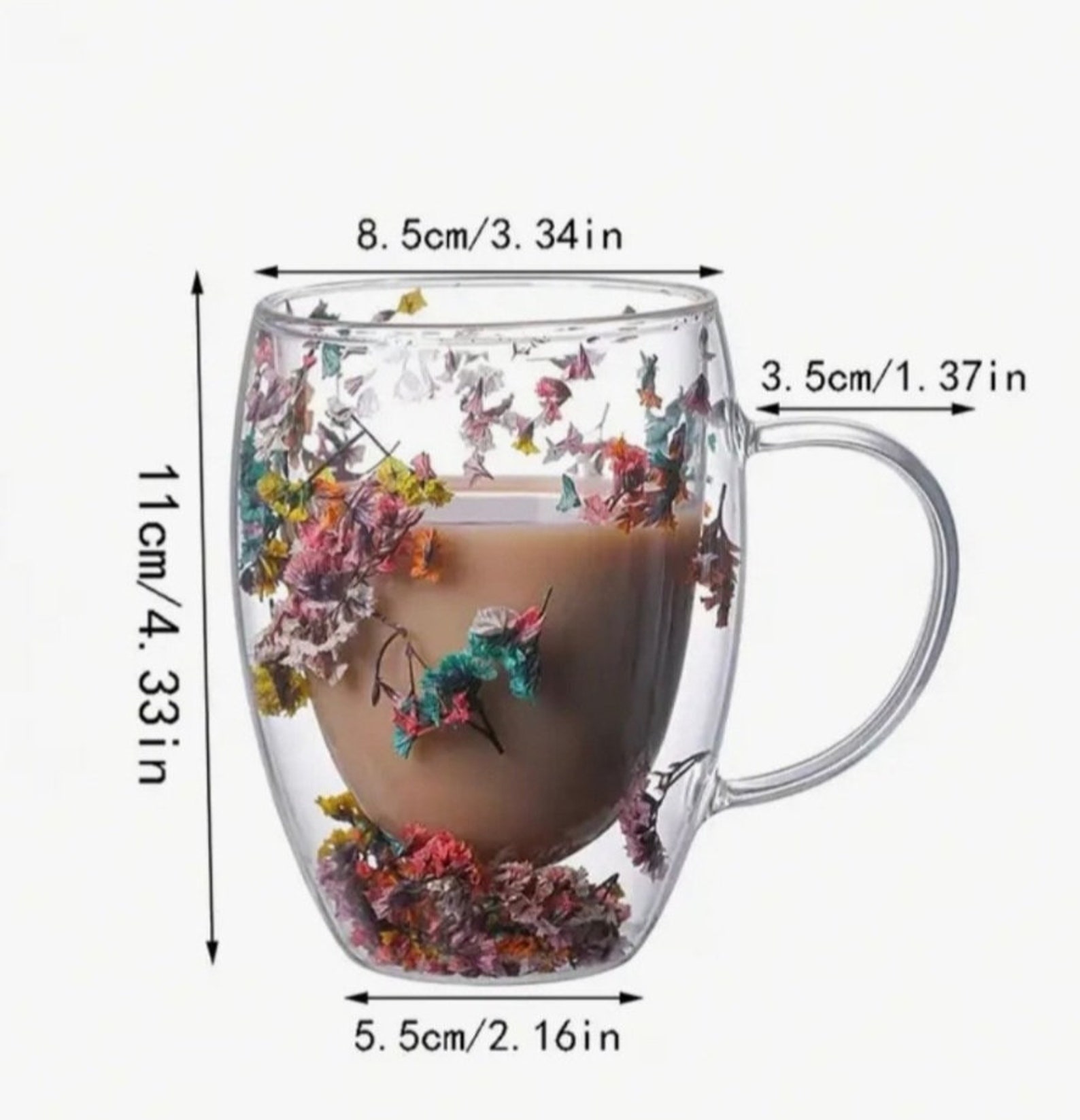 Dried Flower Mug, Double Walled Glass Mug, Beautiful Gift, Personalised ...