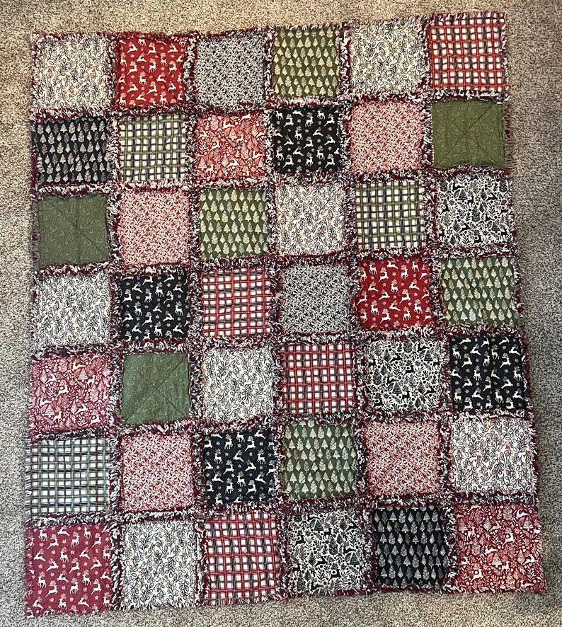 Christmas Holiday Rag Quilt Blanket Scandinavian Winter Warmth Ragquilt ...