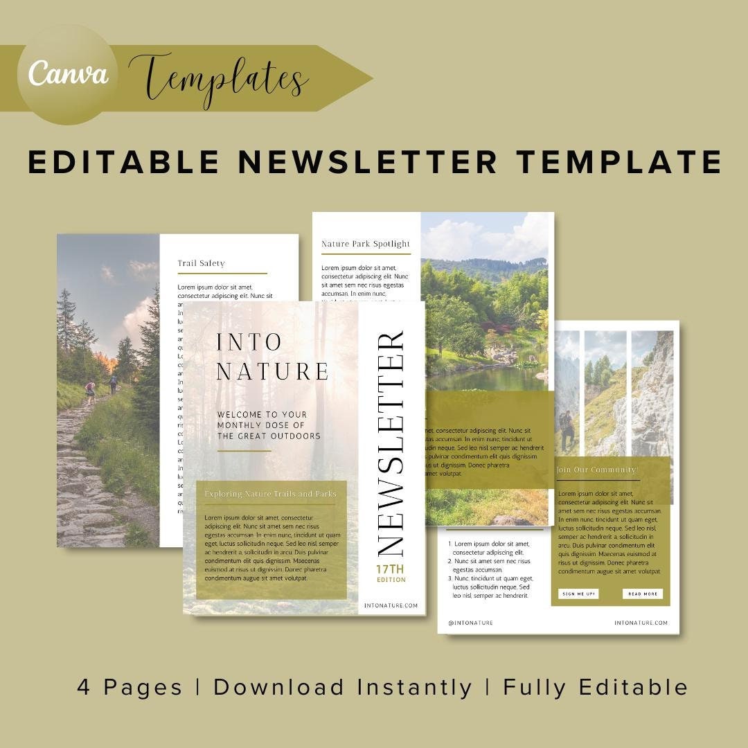 Newsletter Template | Canva Template | Editable Newsletter | Nature ...