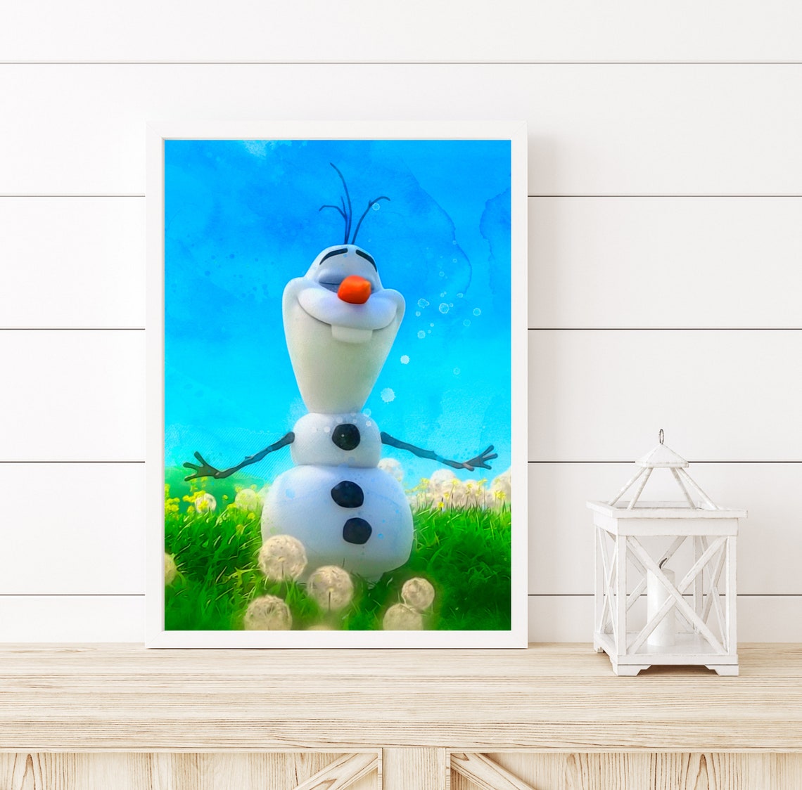 Olaf on the beach watercolor print digital download nursery | Etsy