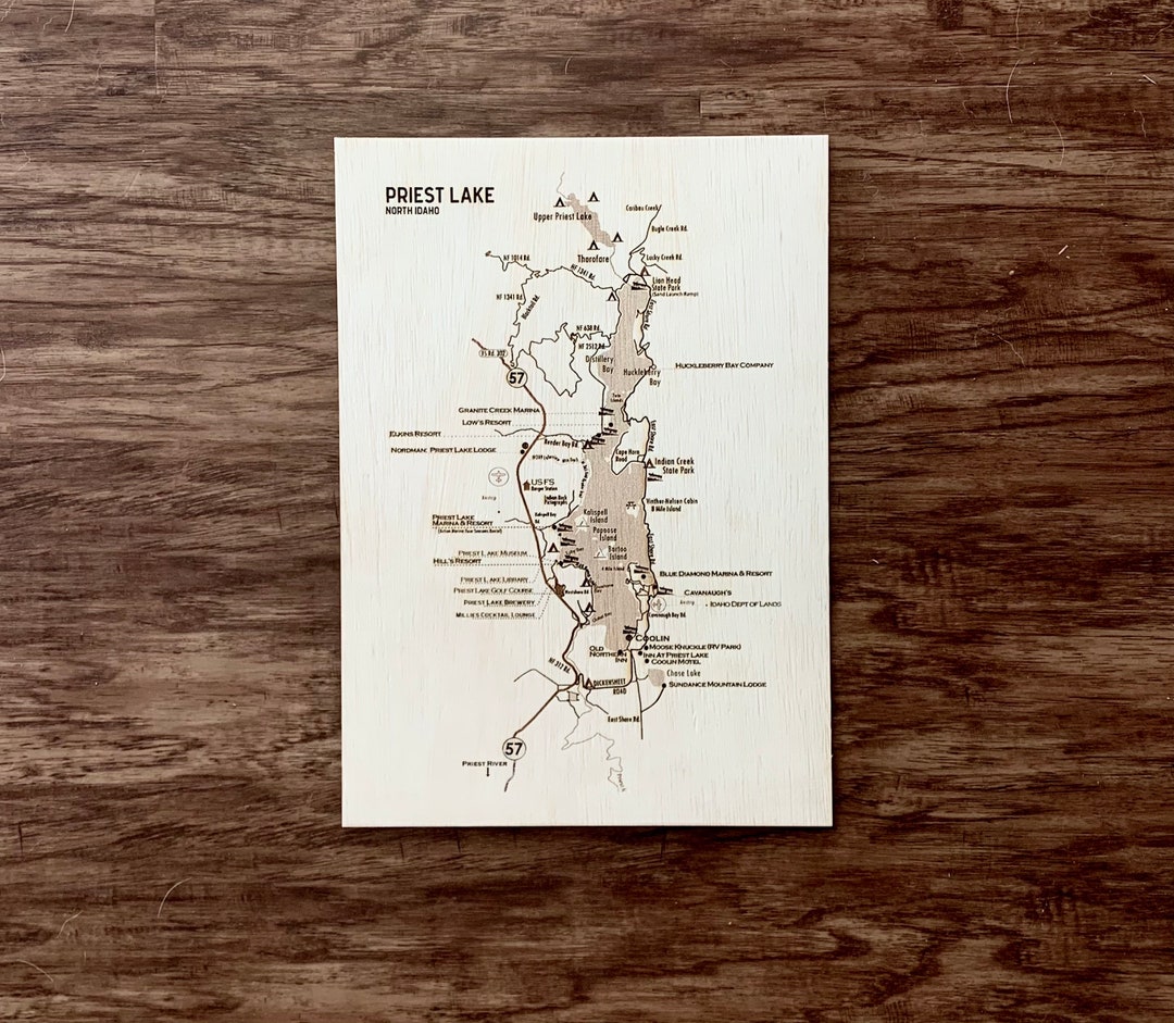 Priest Lake Wood Lake Map - Etsy