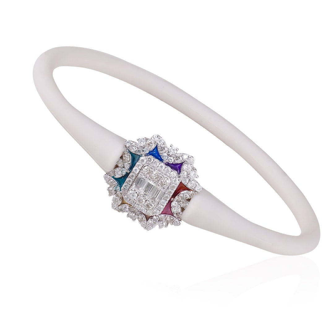Enamel Diamond Bangle: 14k White Gold Silicone Bracelet - Etsy