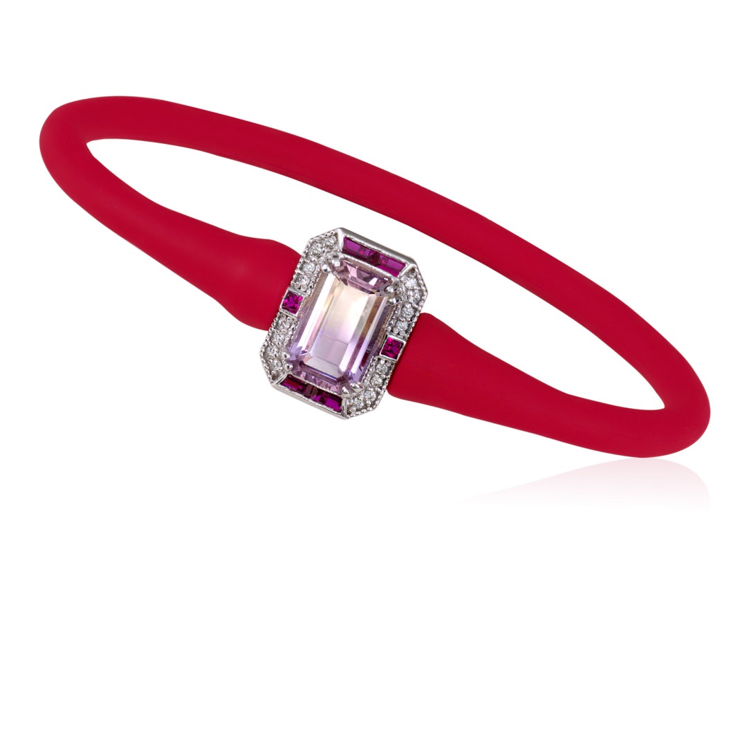 Ametrine Ruby Diamond Bangle: 14k White Gold Red Silicone Bracelet - Etsy