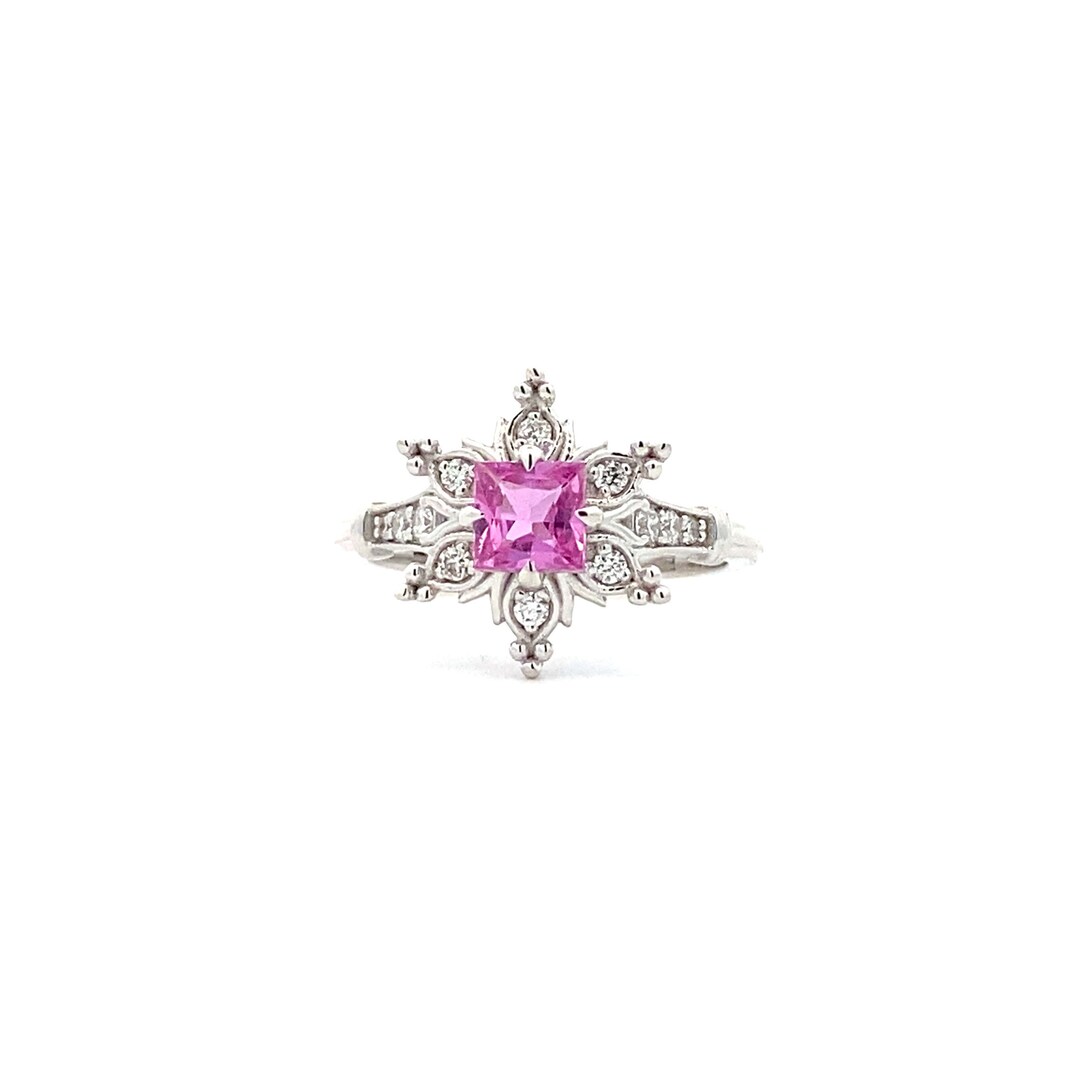 Vintage Square Cut Pink Tourmaline Ring: Diamond 14k White Gold ...