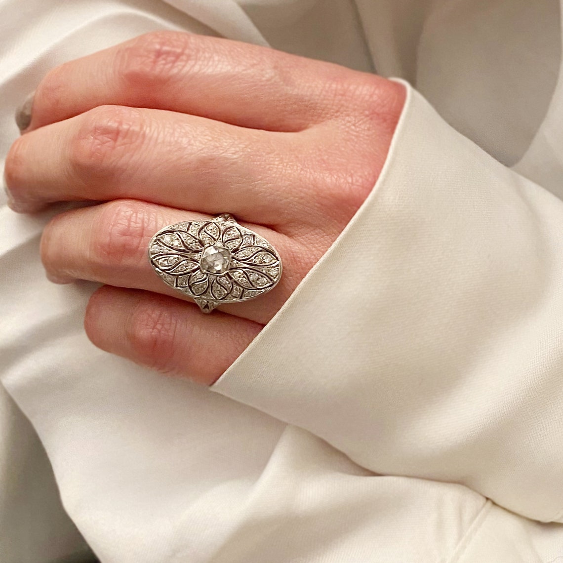 Vintage Openwork Diamond Ring - 18K White Gold Diamond Engagement Ring ...