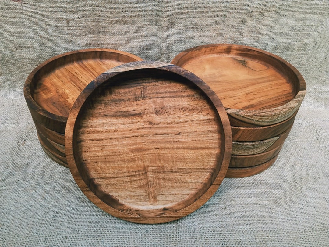 100% Organic Handmade Teak Wood Round Plates: Rustic Elegance for Your ...