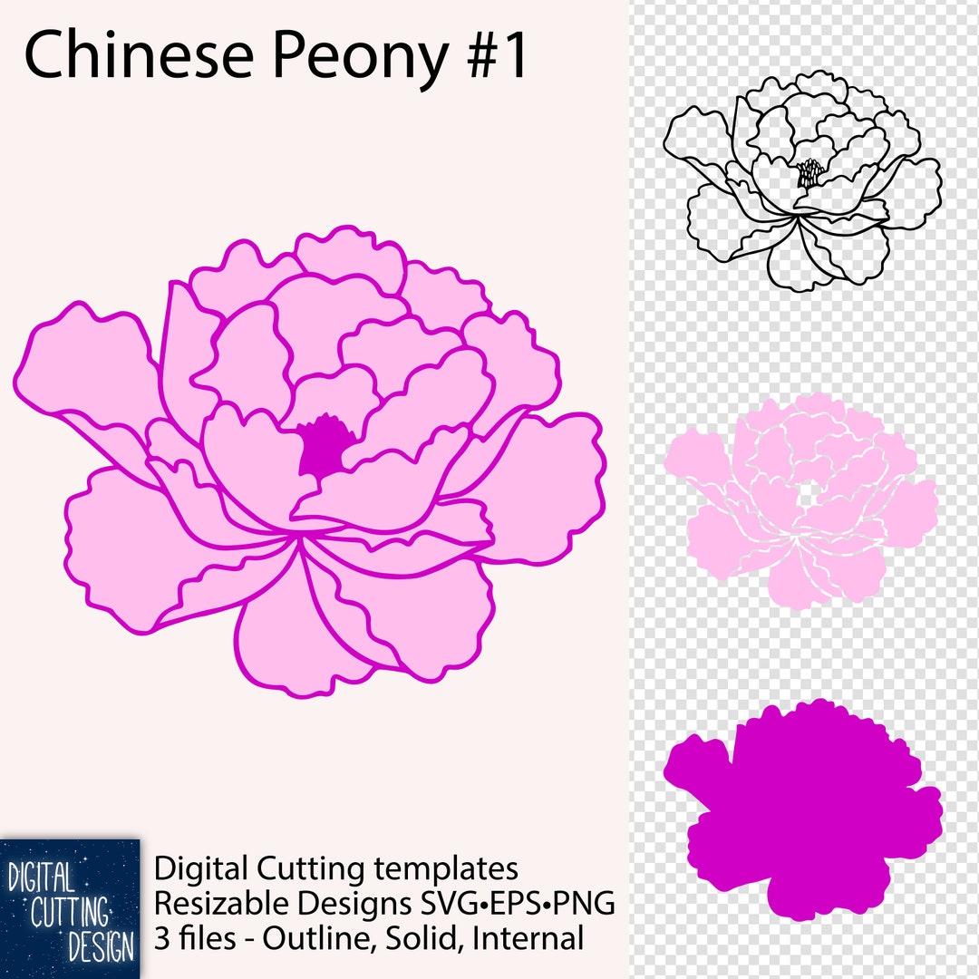 Chinese-style Peony #1 - Vector Resizable Cutting Files, SVG EPS PNG - Etsy
