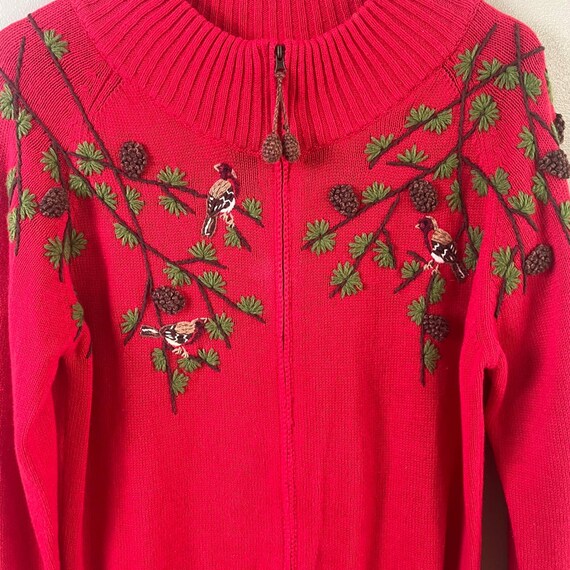 Coldwater Creek Pinecone Bird Embroidered Zip Cardiga… - Gem