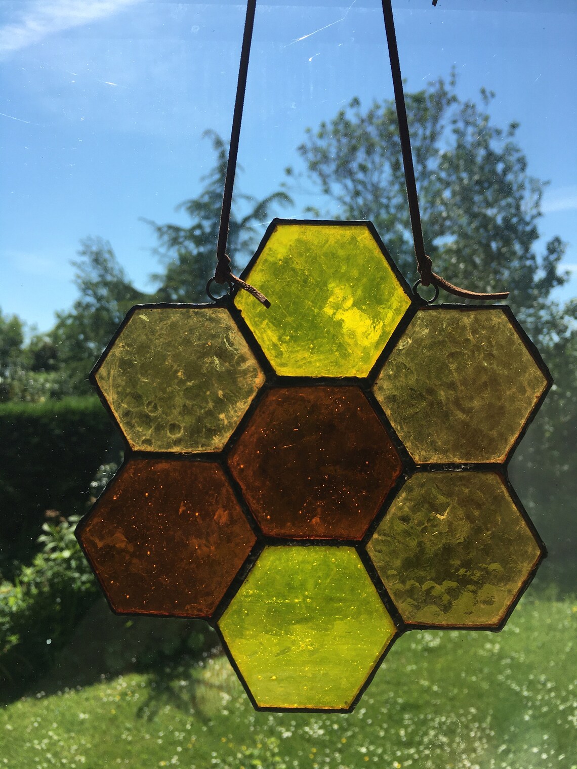 Hexagon/flower Honeycomb Stained Glass Suncatcher | Etsy