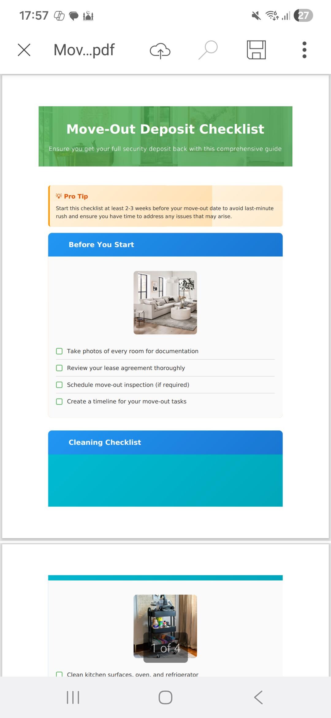 Move-out Deposit Checklist PDF | Apartment Cleaning Checklist | Get ...