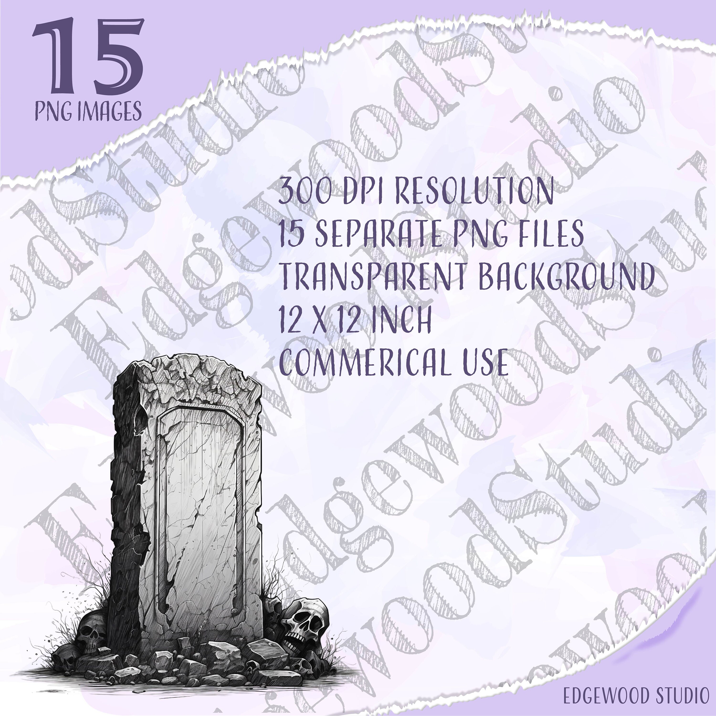 Ornate Halloween Tombstone Clipart, Gothic Headstone, Spooky Graveyard ...