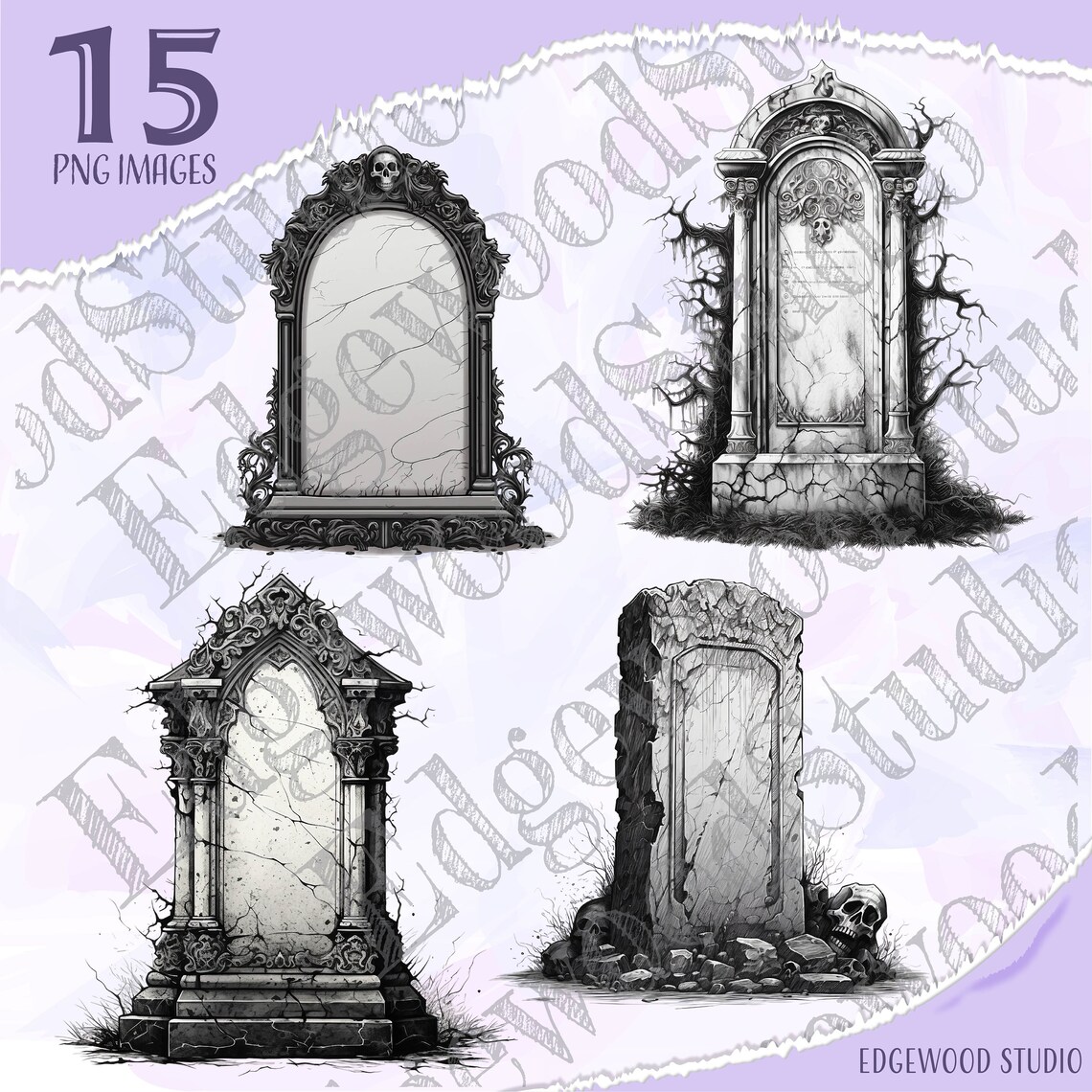 Ornate Halloween Tombstone Clipart, Gothic Headstone, Spooky Graveyard ...