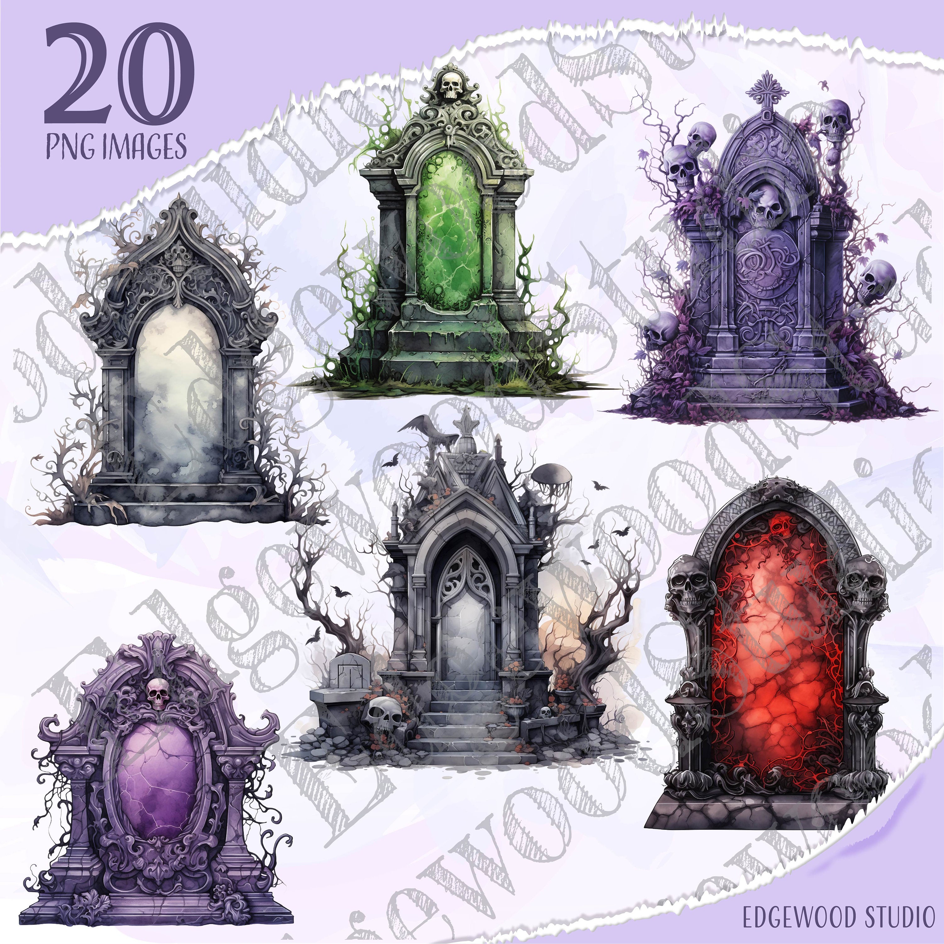 Halloween Tombstone Clipart, Gothic Headstone, Gem Colored, Gothic ...