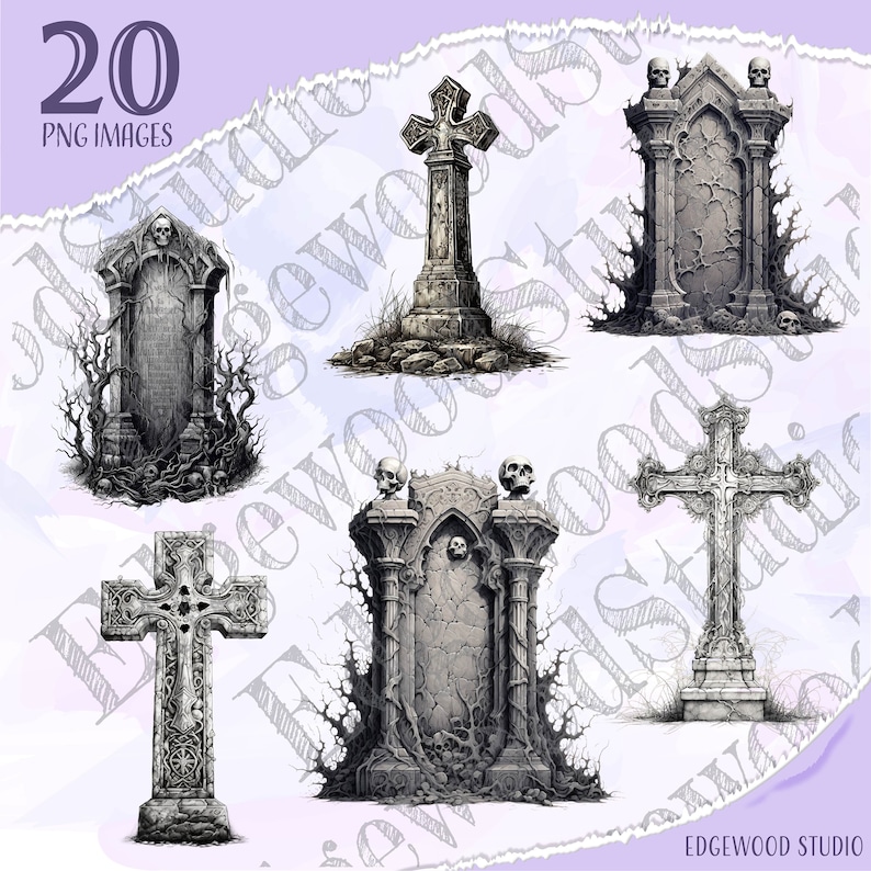 Gothic Halloween Tombstone Clipart, Gothic Headstone, Spooky Graveyard ...
